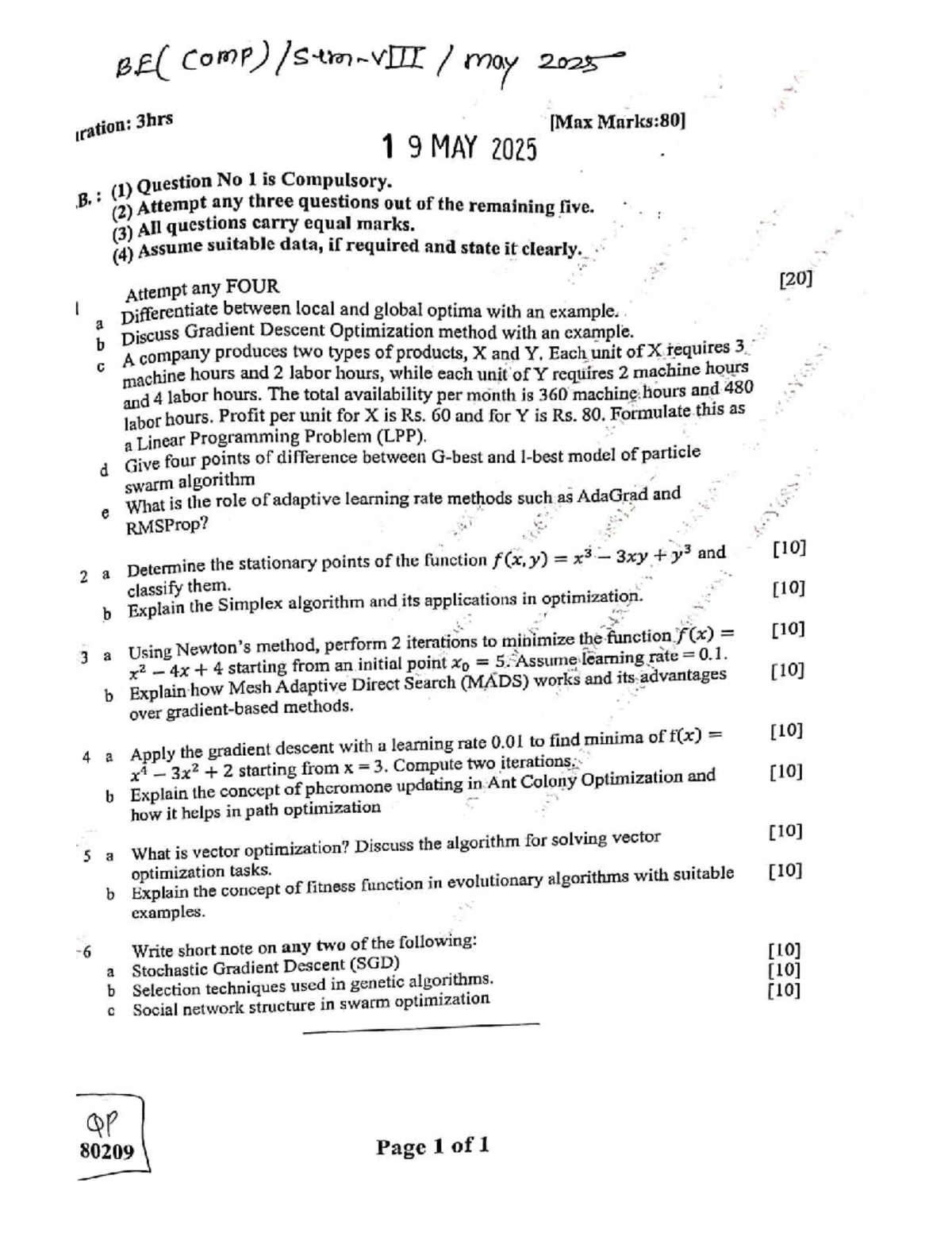 ComP) Optimization Techniques: Mu Paper - 25 May 2025 - Studocu