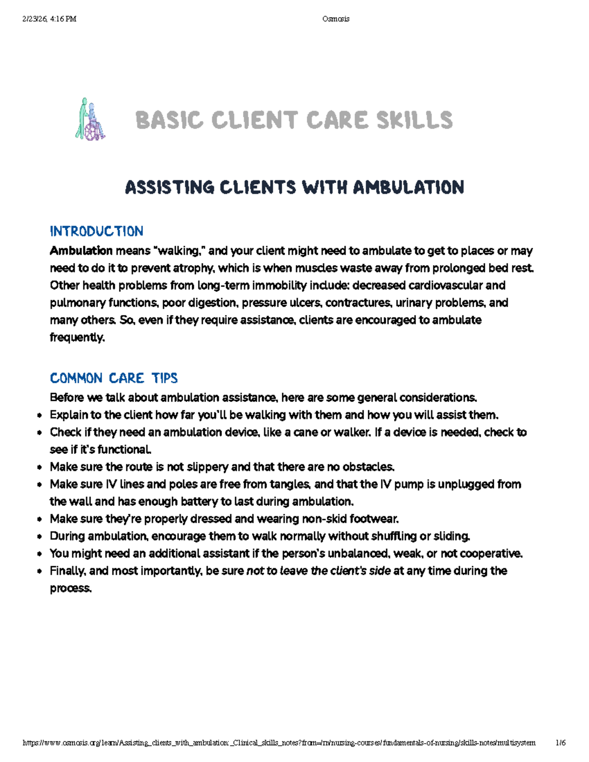 4:16 PM Clinical Skills Notes: Assisting Clients with Ambulation - Studocu