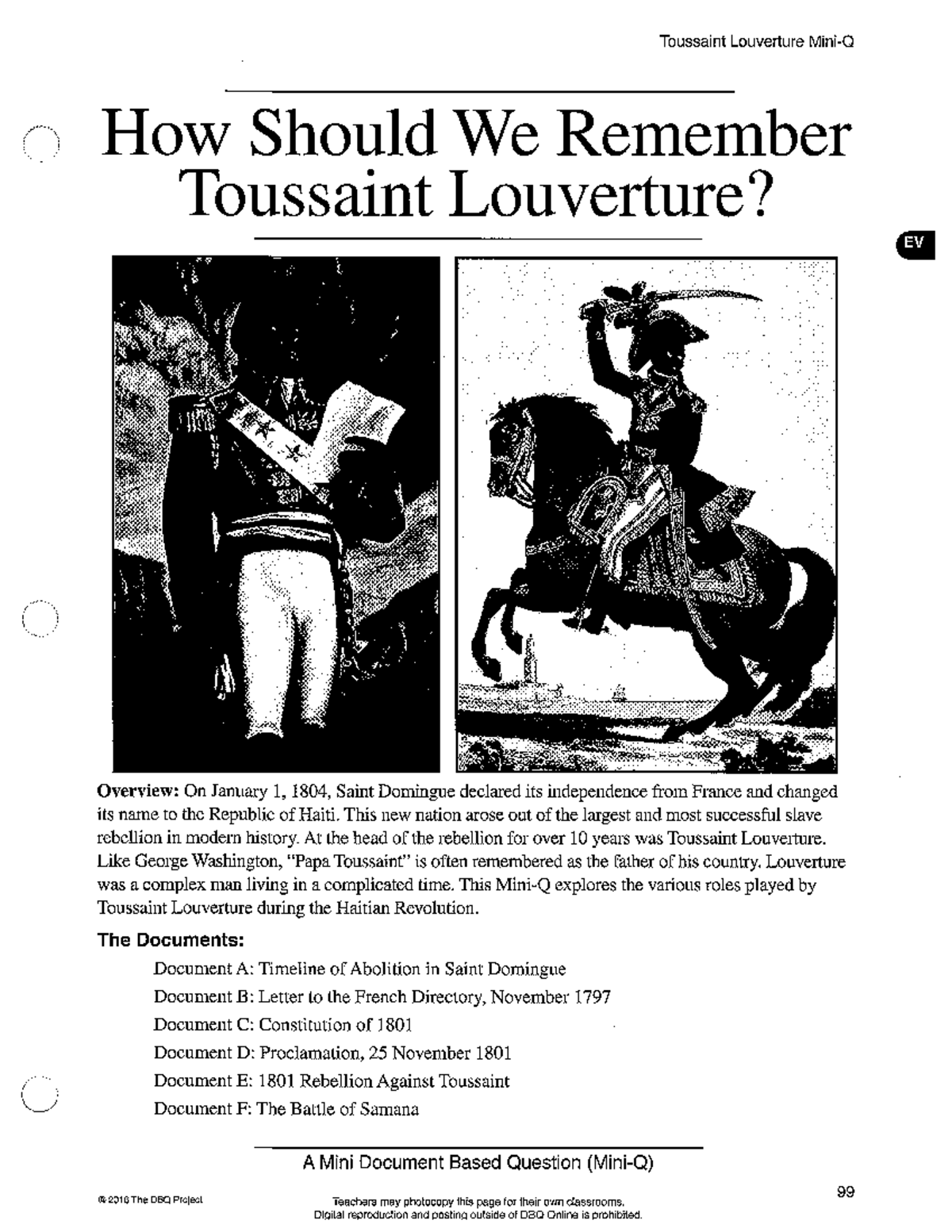 DBQ 2016: Analyzing the Legacy of Toussaint Louverture in History - Studocu