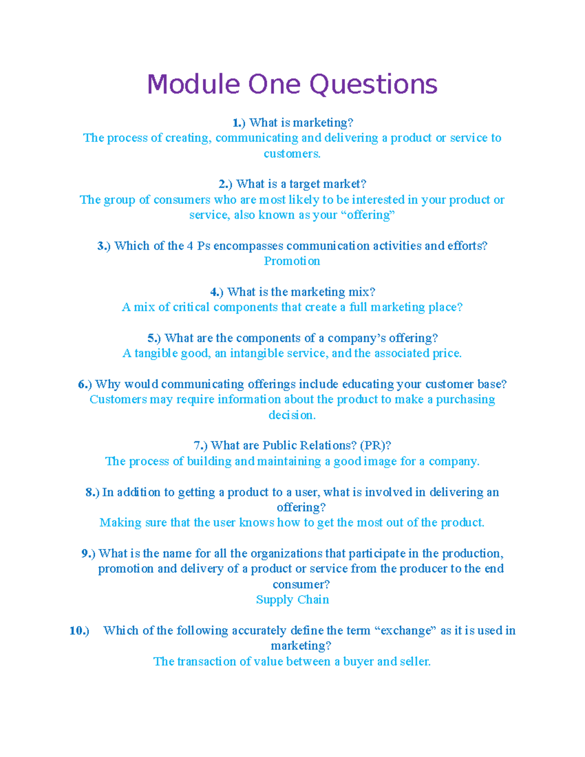 MKT 101: Module 1 Quiz Questions and Answers Overview - Studocu