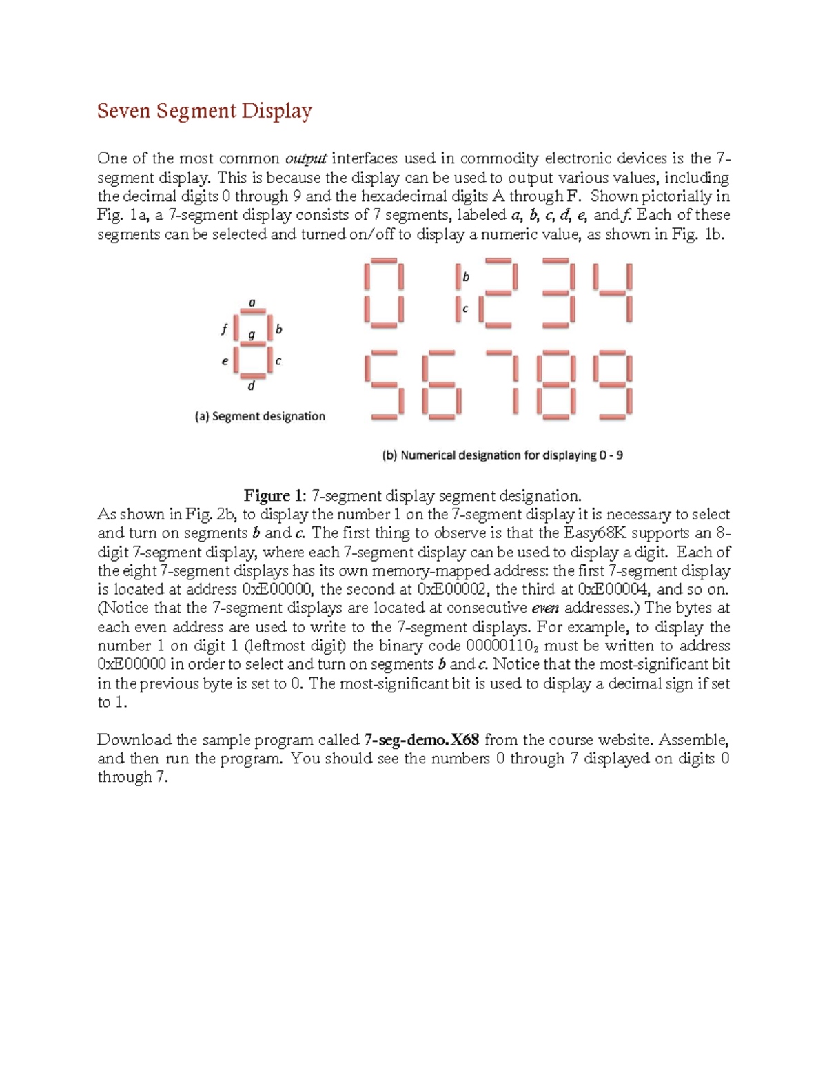 Seven Segment Display Overview for Easy68K Course - Studocu