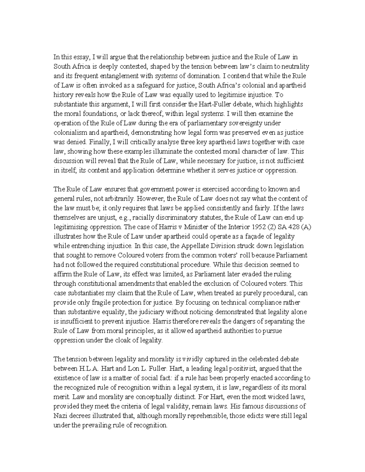 Rule of Law and Justice in South Africa: An Essay Analysis - Studocu