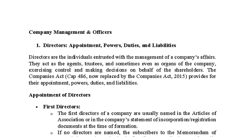 Company Management Officers: Directors, Secretaries, and Auditors (WEEK ...