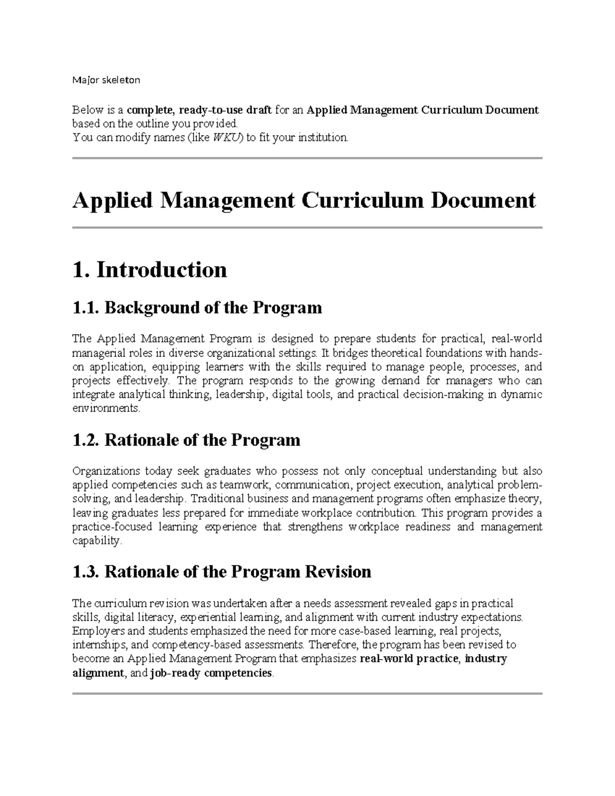 Applied Management Curriculum Document (Revised Edition) for ...