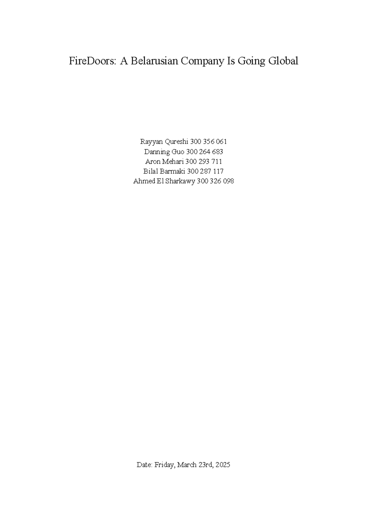 Group Case Study Report: FireDoors' Global Expansion Strategy (ADM 2313) - Studocu