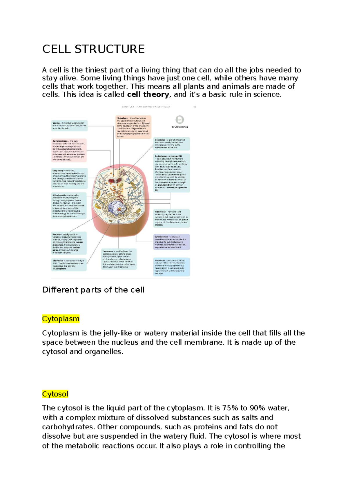 CELL Structure Notes for Human Biology Course - Studocu