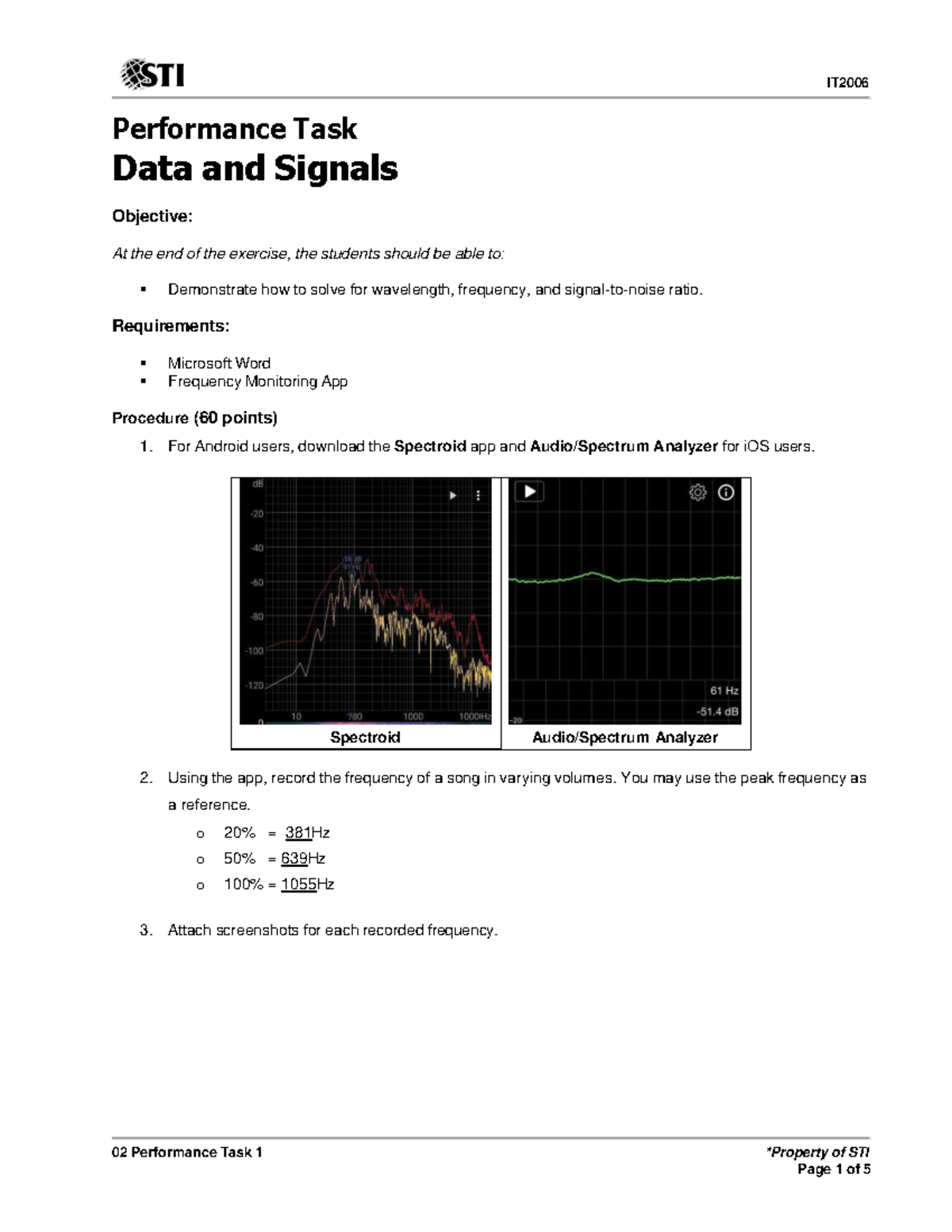 IT2006 Performance Task: Data & Signals Frequency Analysis Guide - Studocu