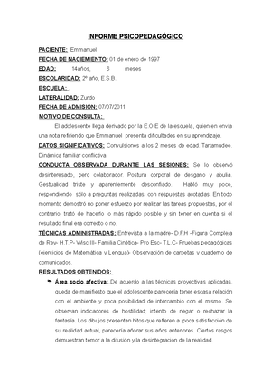 Informe Psicológico de un adolescente, redacción y presentación de resultados - FACULTAD DE ...