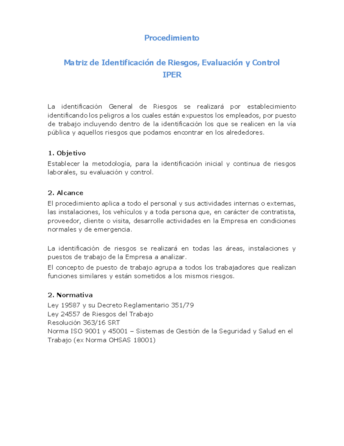 Instructivo Procedimiento Matriz de Identificación de Riesgos IPER - Studocu