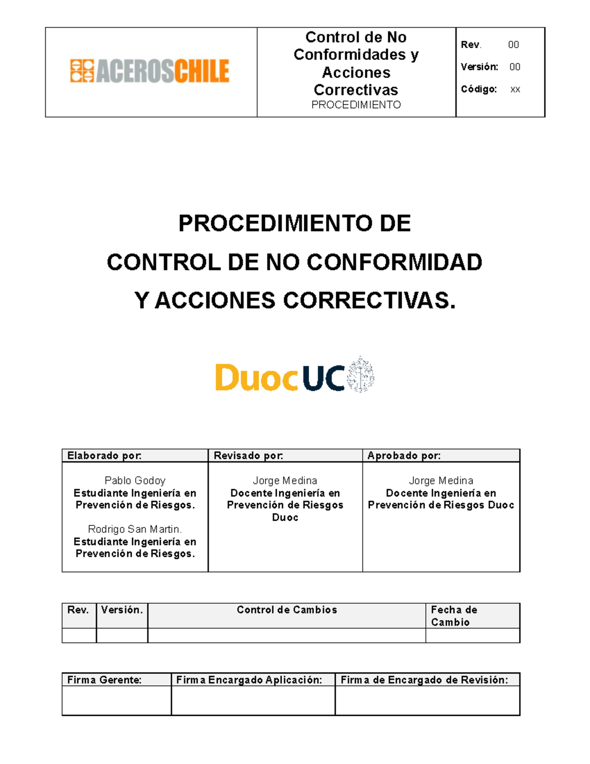 Procedimiento de Control de No Conformidades y Acciones Correctivas ...