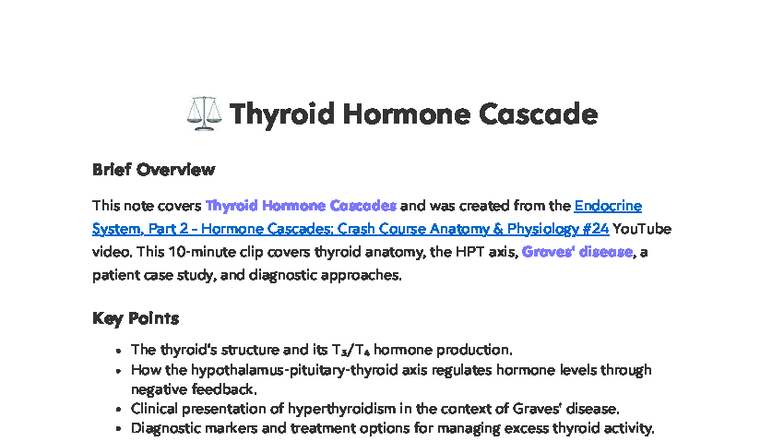 Endocrine System: Thyroid Hormone Cascades & Graves' Disease Notes ...
