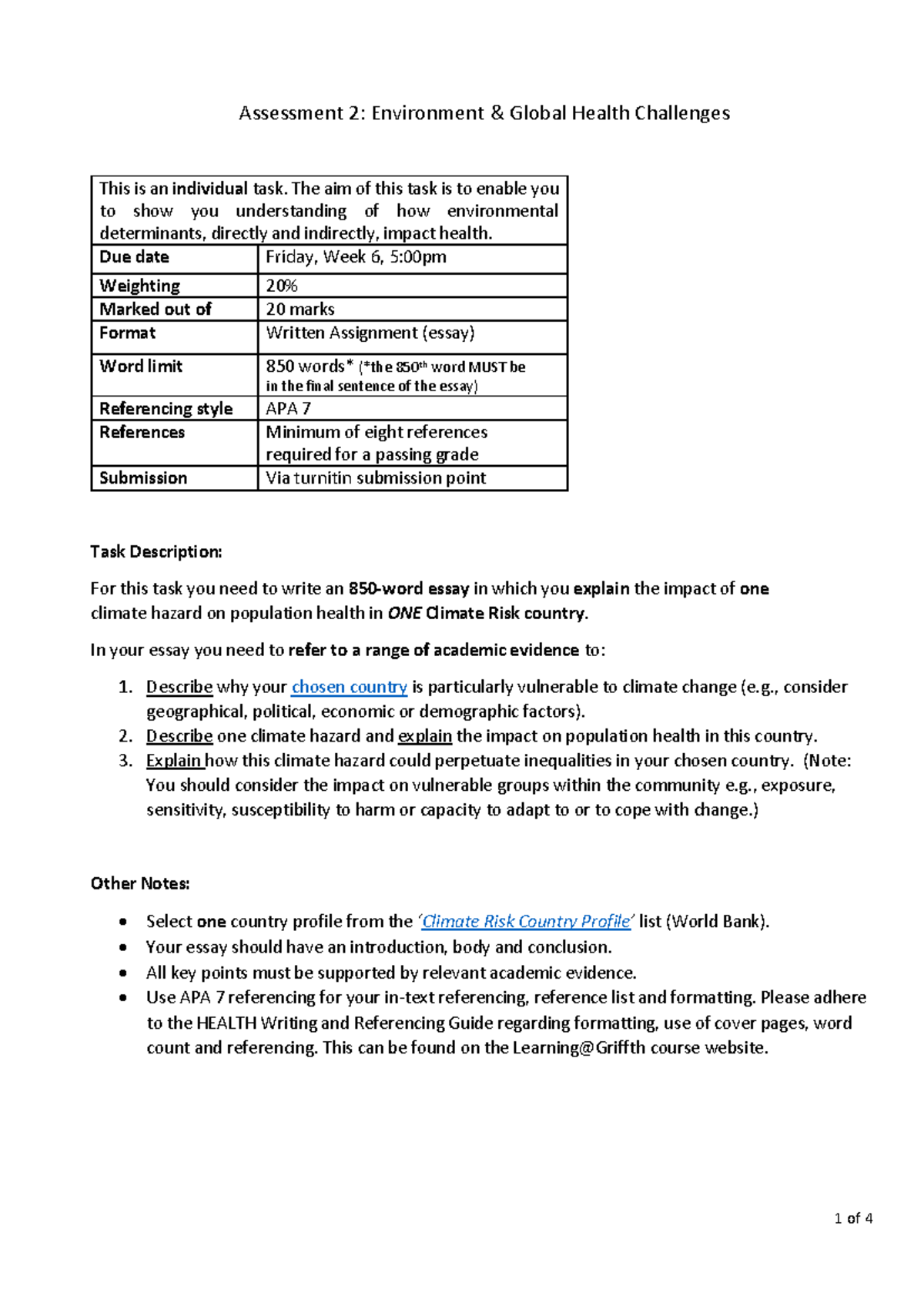 Assessment 2: Global Health & Climate Hazards in 1205MED Essay - Studocu