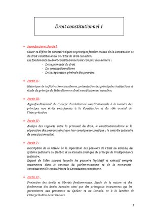 DRT1501-G-Z-Plan du cours-2024H - DRT1501G-Z – Droit constitutionnel 2. Certificat et ...