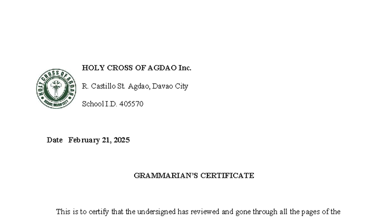 Grammarian Certification for Research Study on College Choices - Studocu