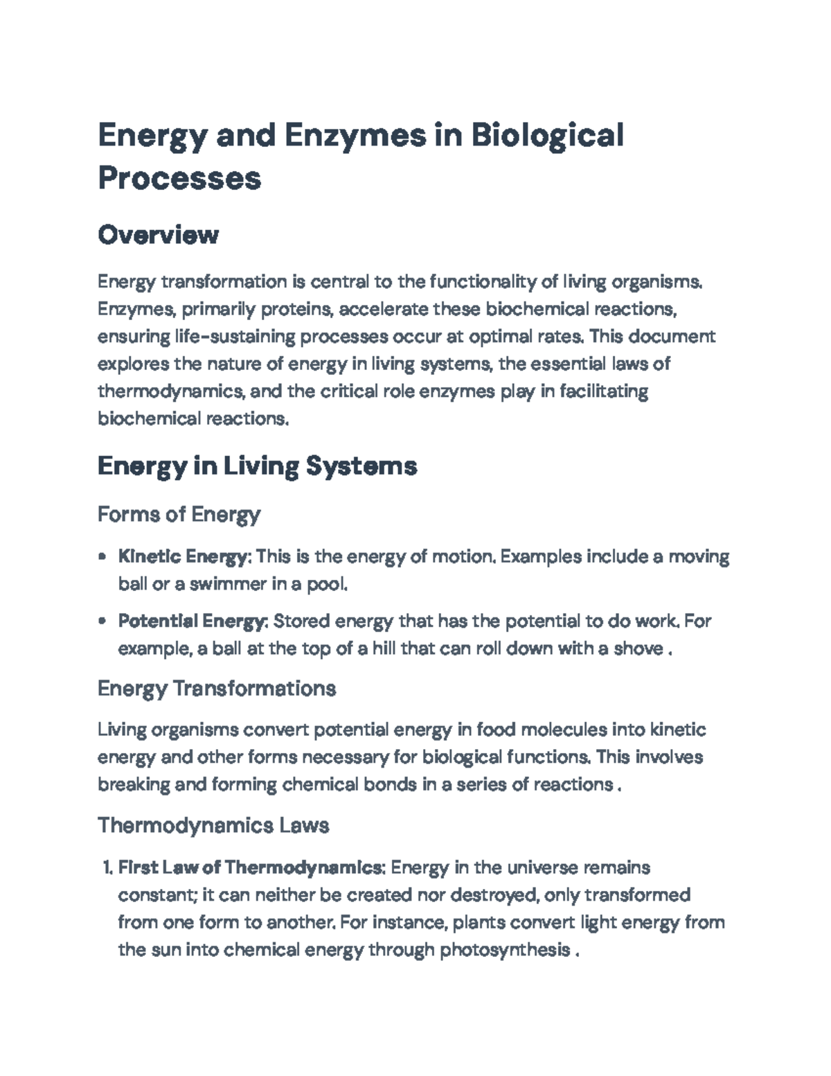 Energy and Enzymes in Biological Processes: Thermodynamics and ...
