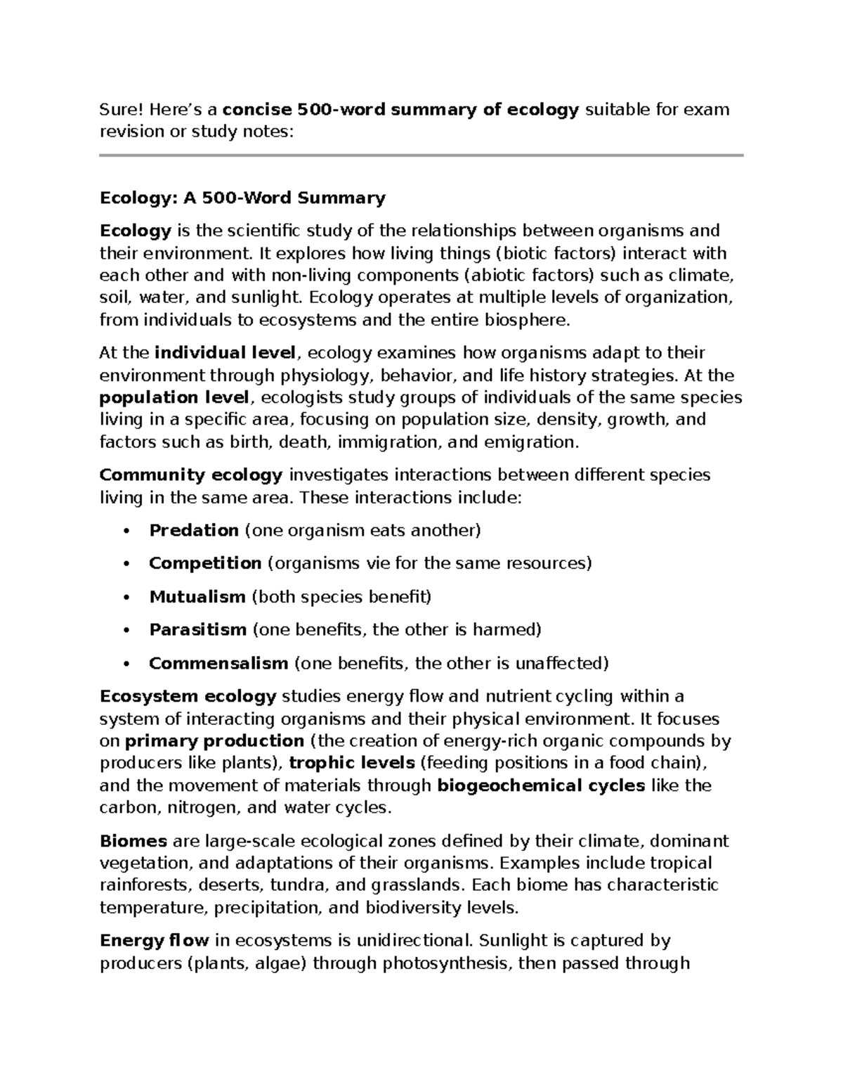 Ecology 101: Concise Summary for Exam Revision & Study Notes - Studocu