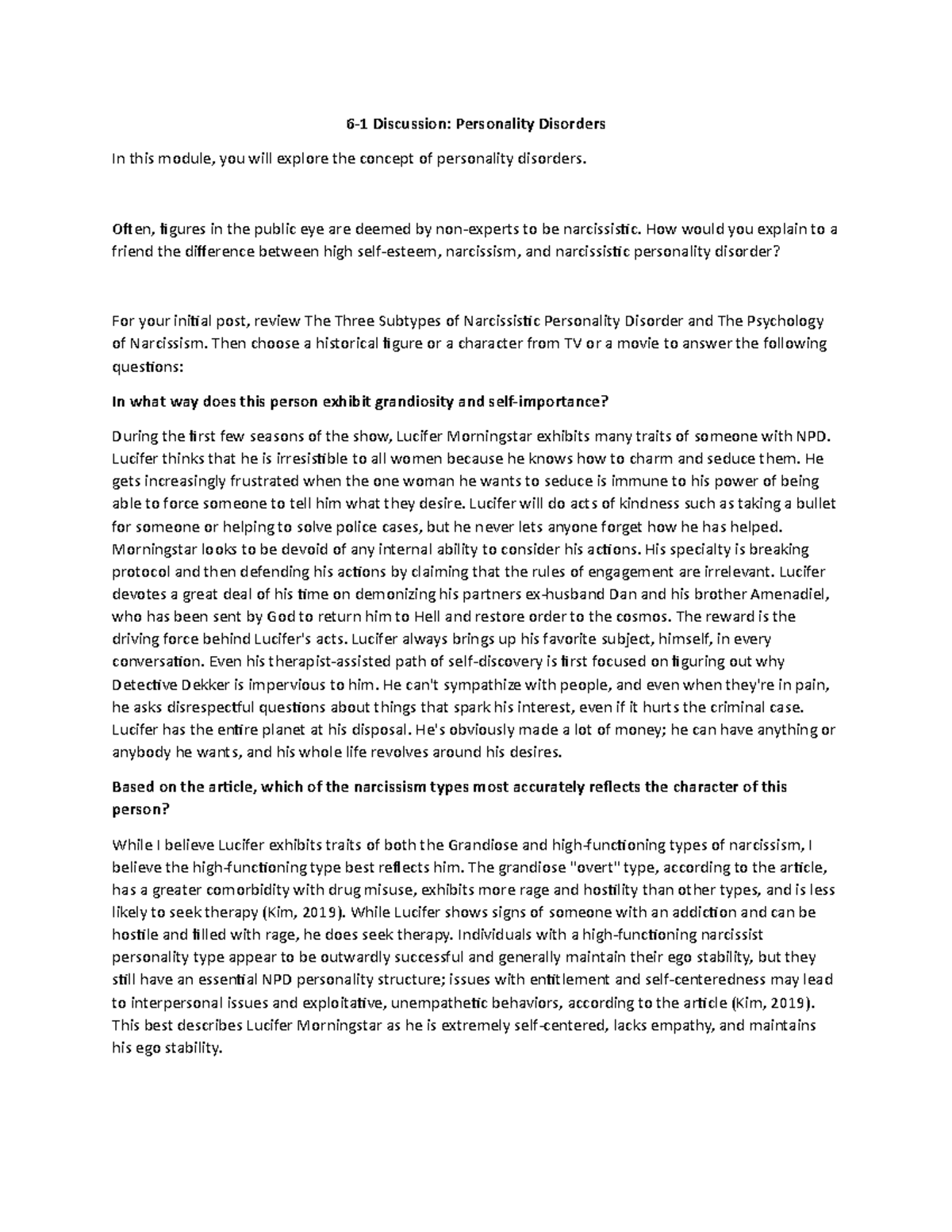 PSY 215 DB 6 Rough Draft - 6-1 Discussion: Personality Disorders In ...