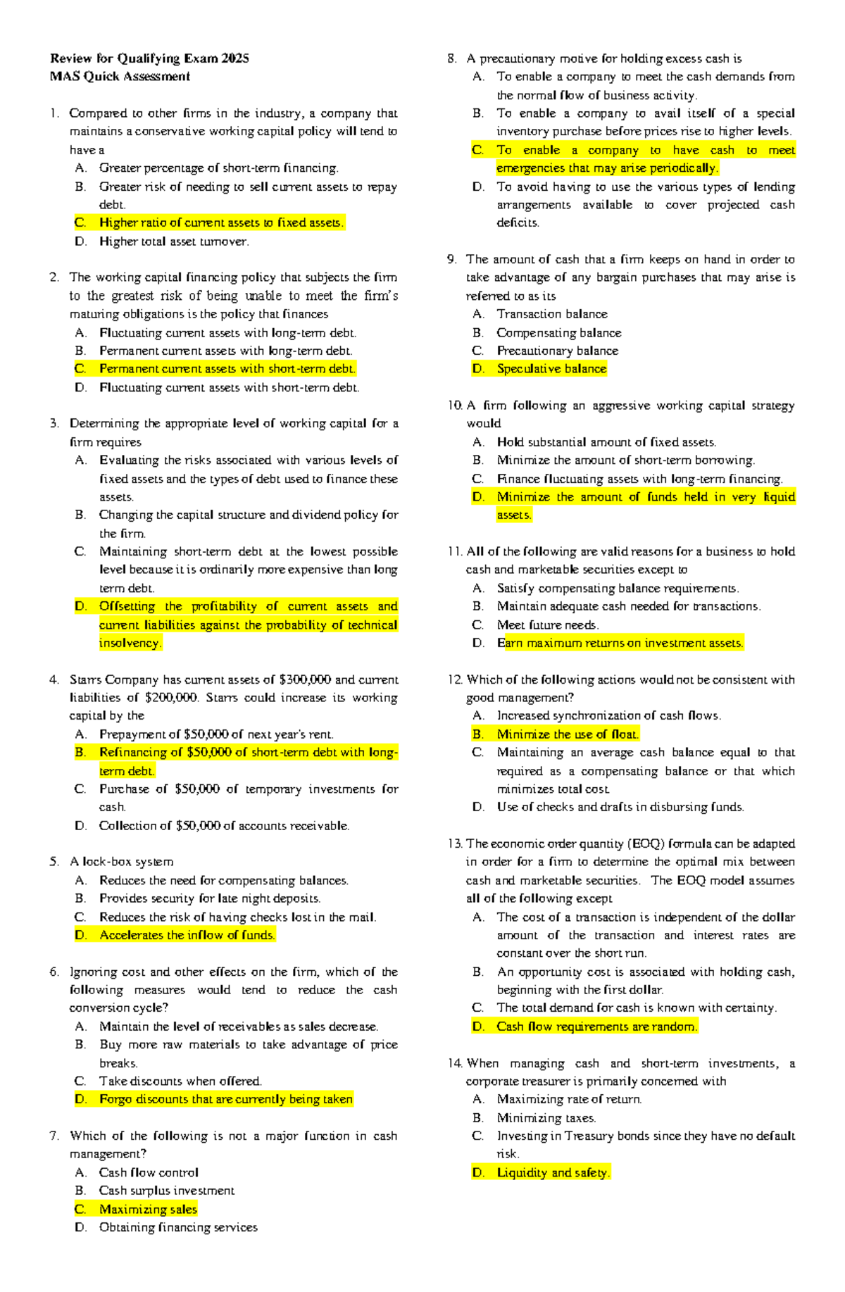 MAS 2025 Qualifying Exam Review: Key Concepts and Answers - Studocu