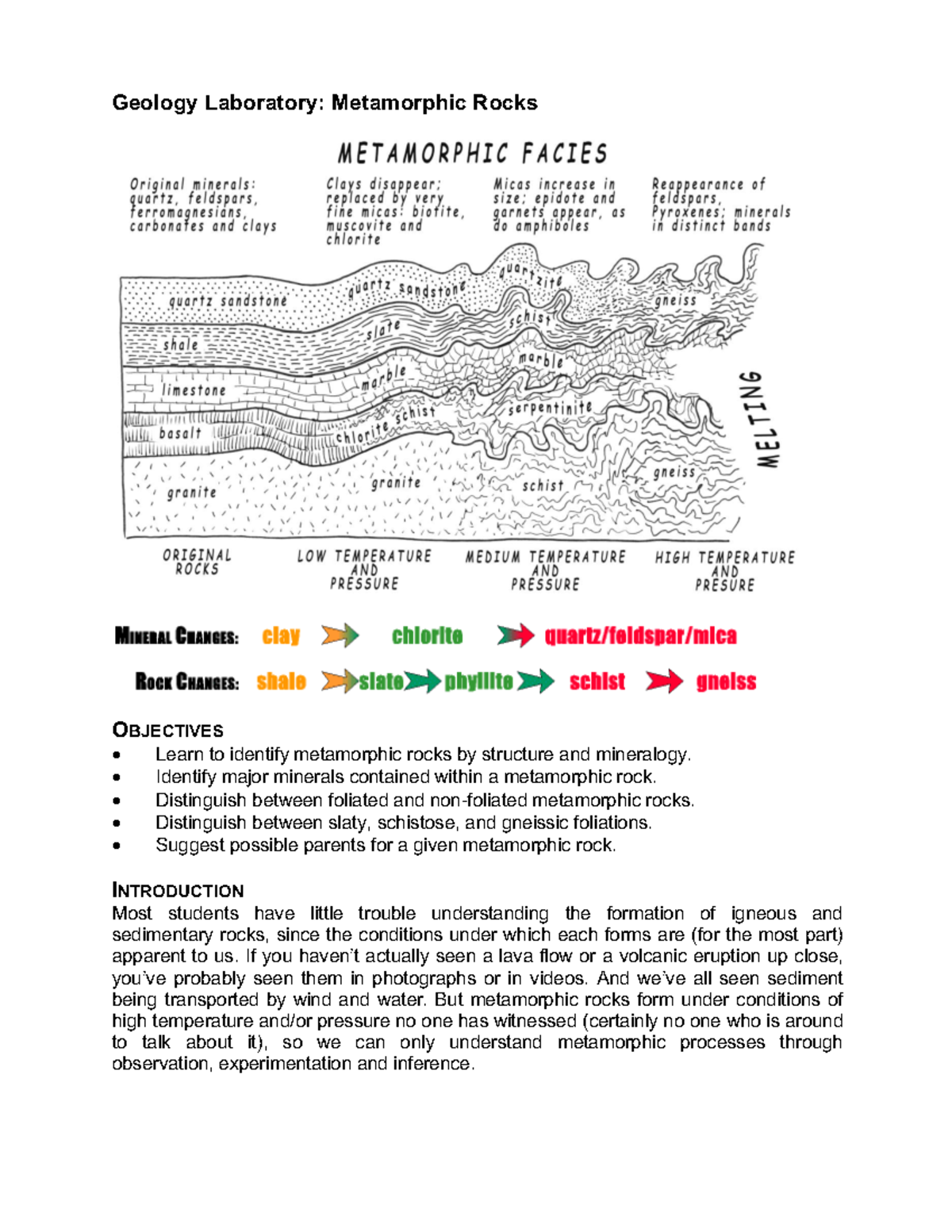 GEO 101: Geology Lab - Understanding Metamorphic Rocks - Studocu