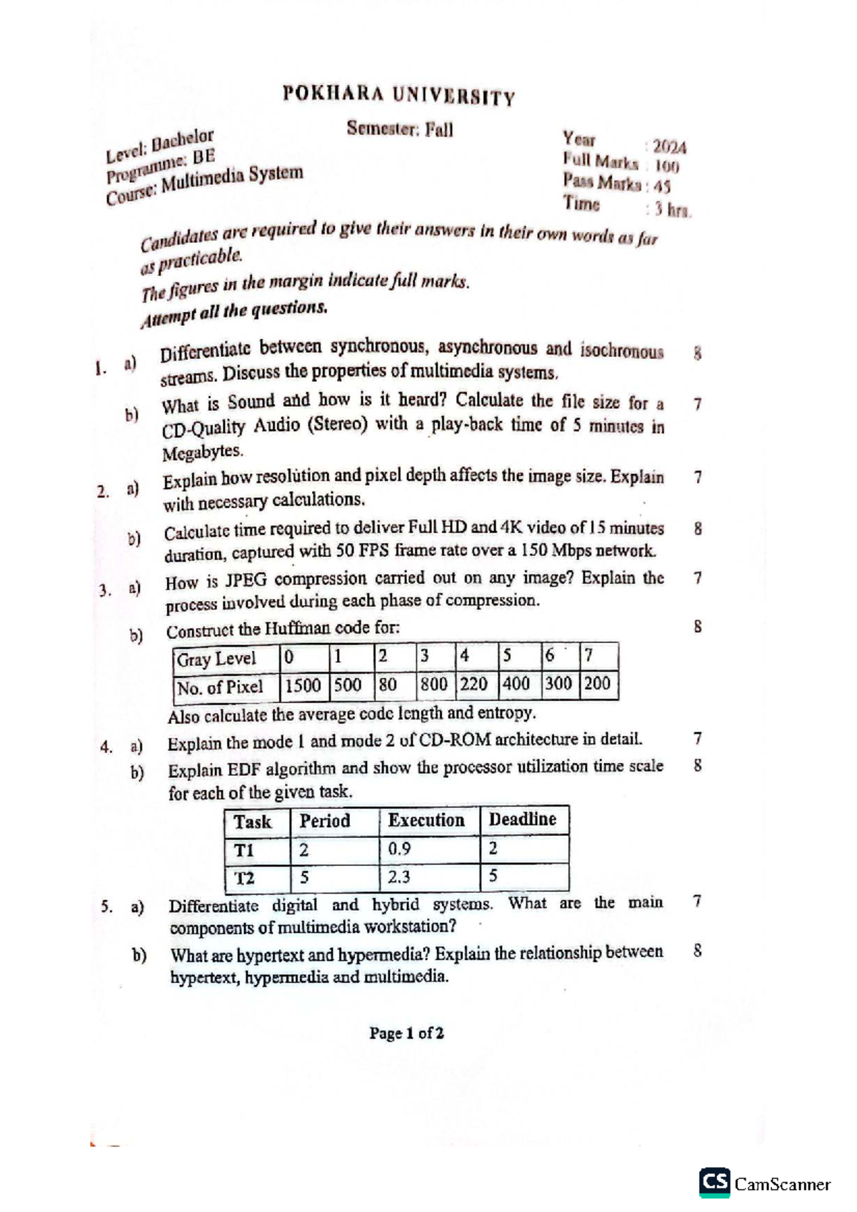 Multimedia Systems Past Paper Practice - CS 2024 & 2025 - Studocu