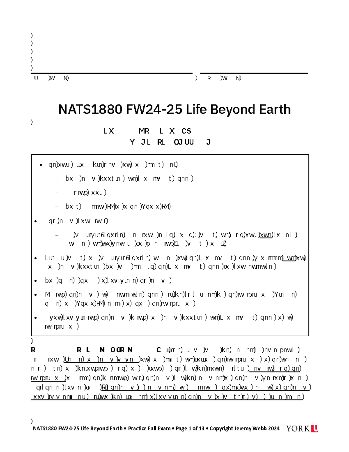 NATS1880 Life Beyond Earth Fall 2024 Practice Exam Solutions - Studocu