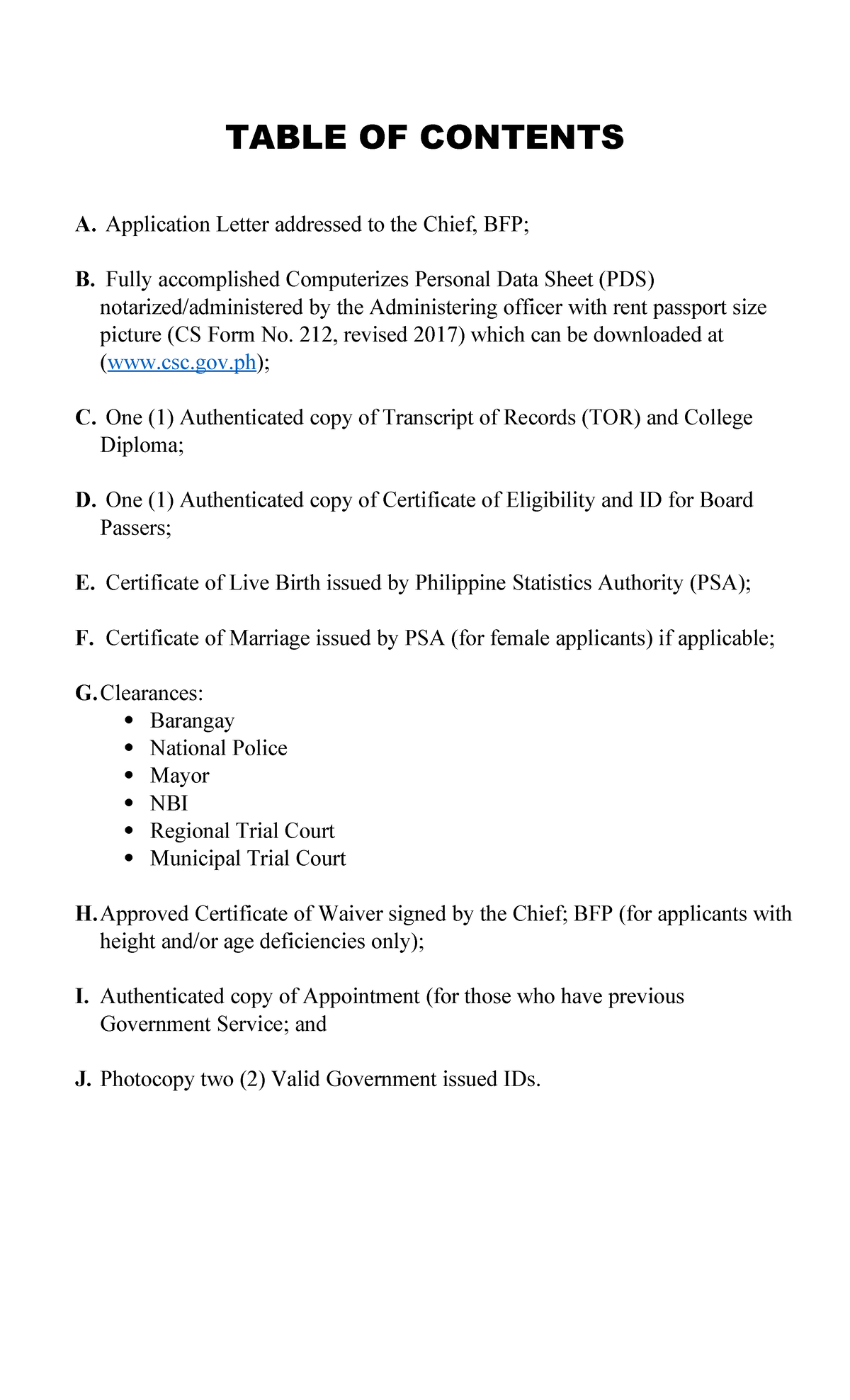 BFP Application Document Checklist and Requirements - Studocu