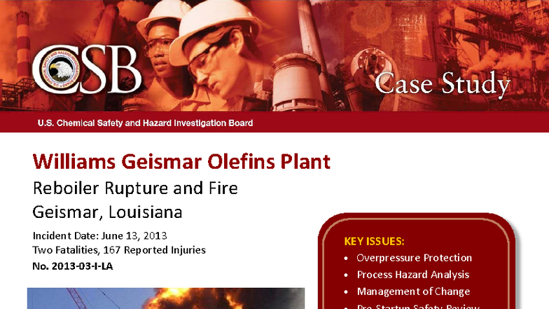 CSB Case Study: Williams Geismar Olefins Plant Incident Analysis - Studocu