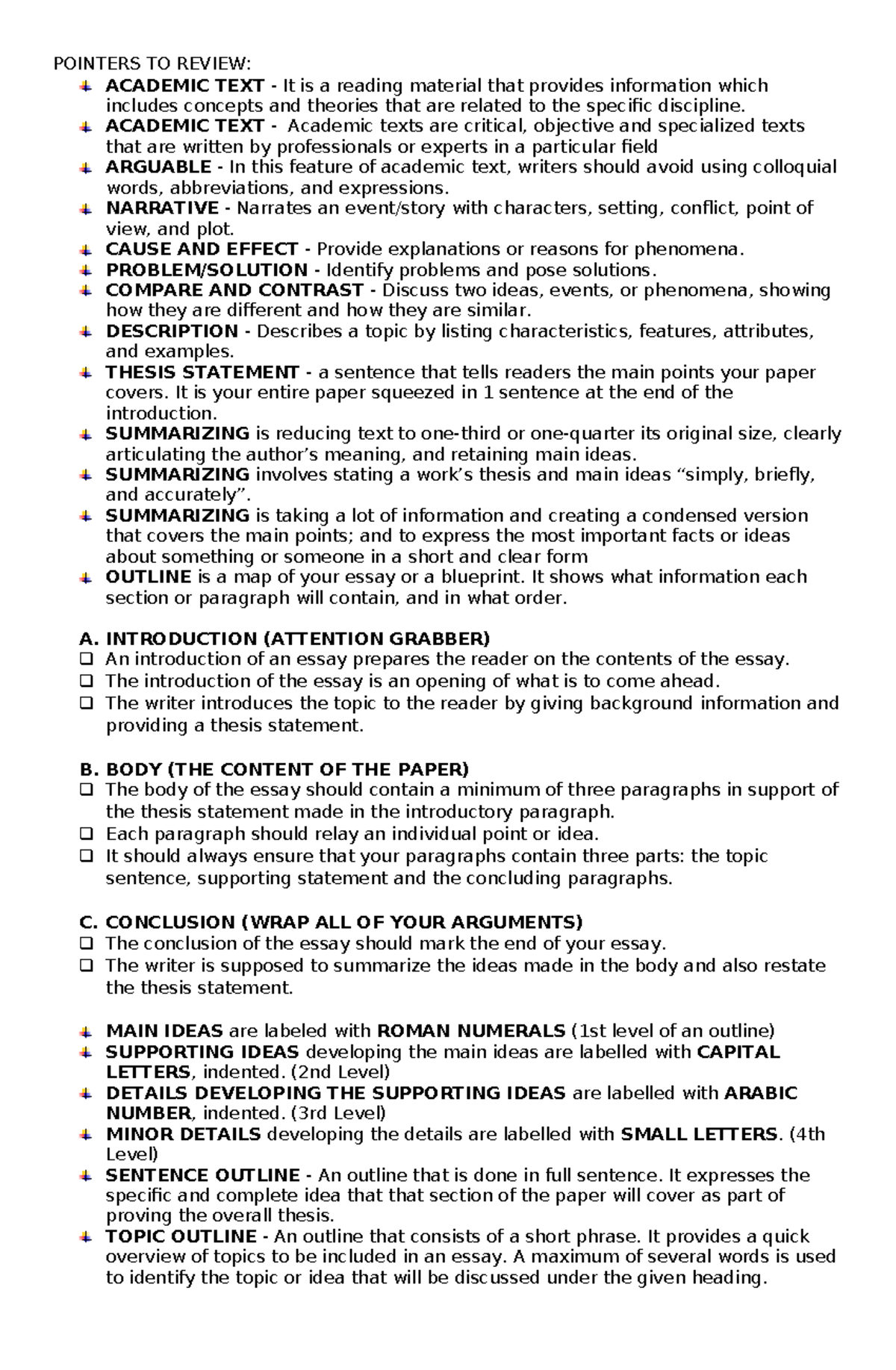 Pointers to Review for Academic Writing Techniques and Structures - Studocu