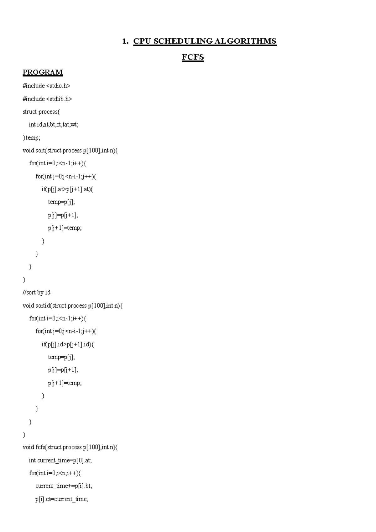 Software System Lab Cycle 1 - 1. CPU SCHEDULING ALGORITHMS FCFS PROGRAM ...