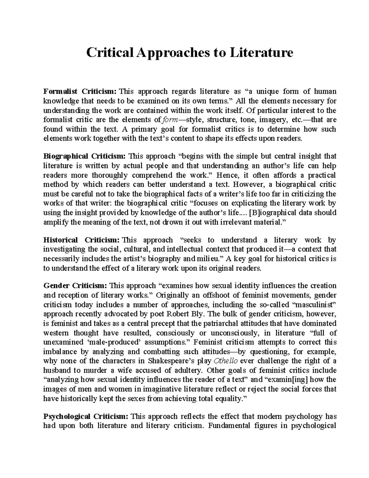 Critical Approaches to Literature: An Overview of Theories & Methods ...
