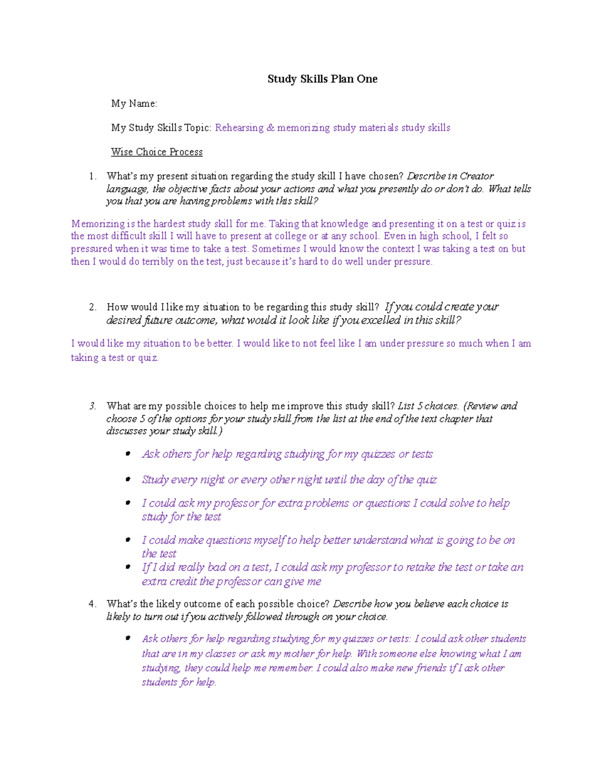 Study Skills Plan 1: Rehearsing & Memorizing Strategies for Success ...