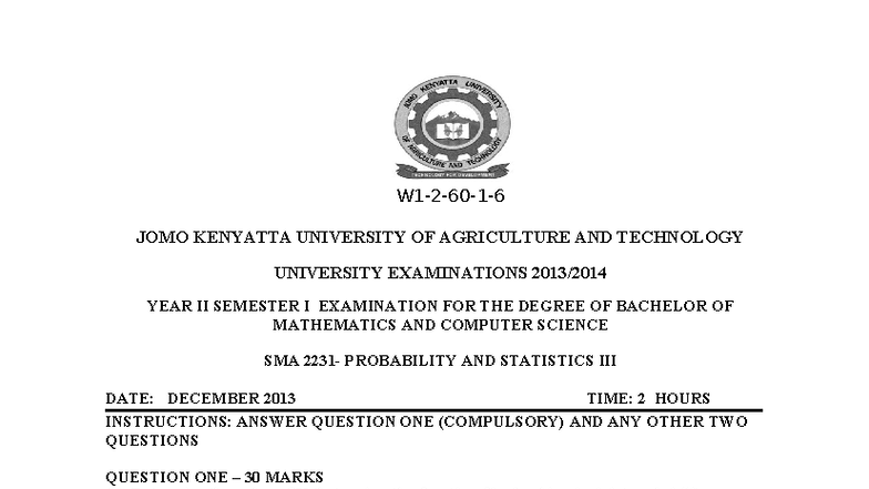 SMA 2231 - Final Exam Notes on Probability and Statistics III - Studocu