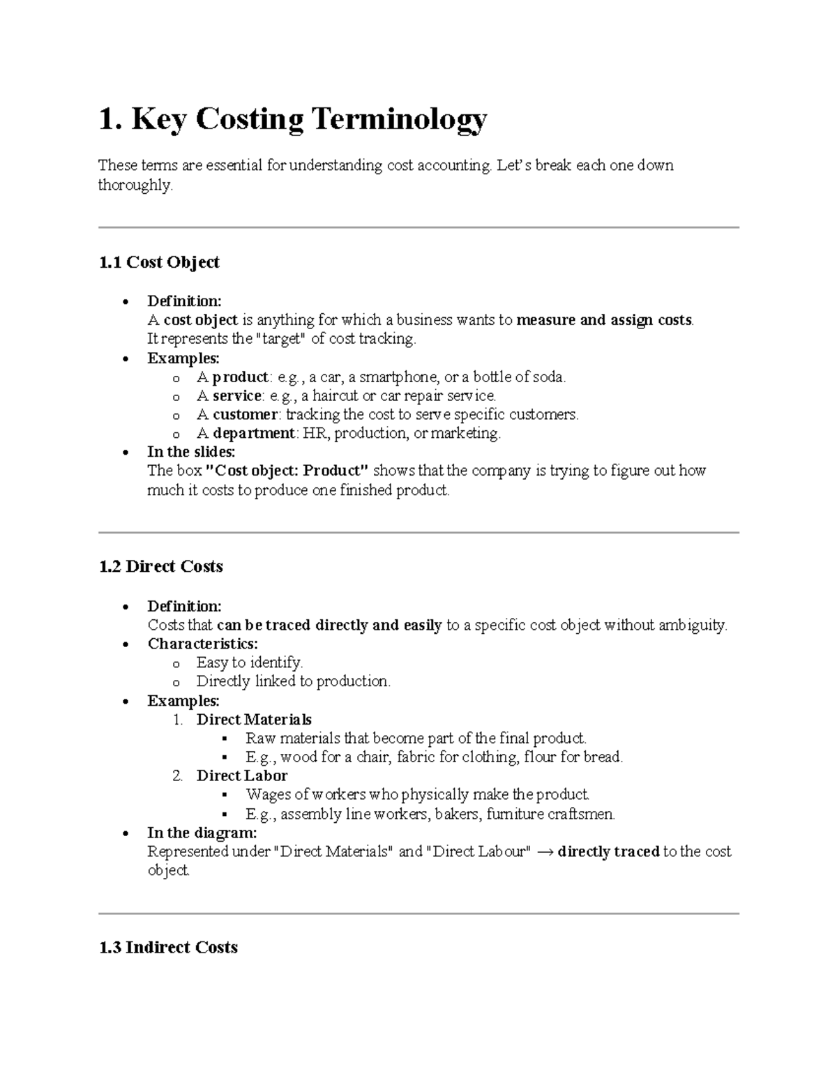 Acct2522 - Key Costing Terminology and Concepts Overview - Studocu