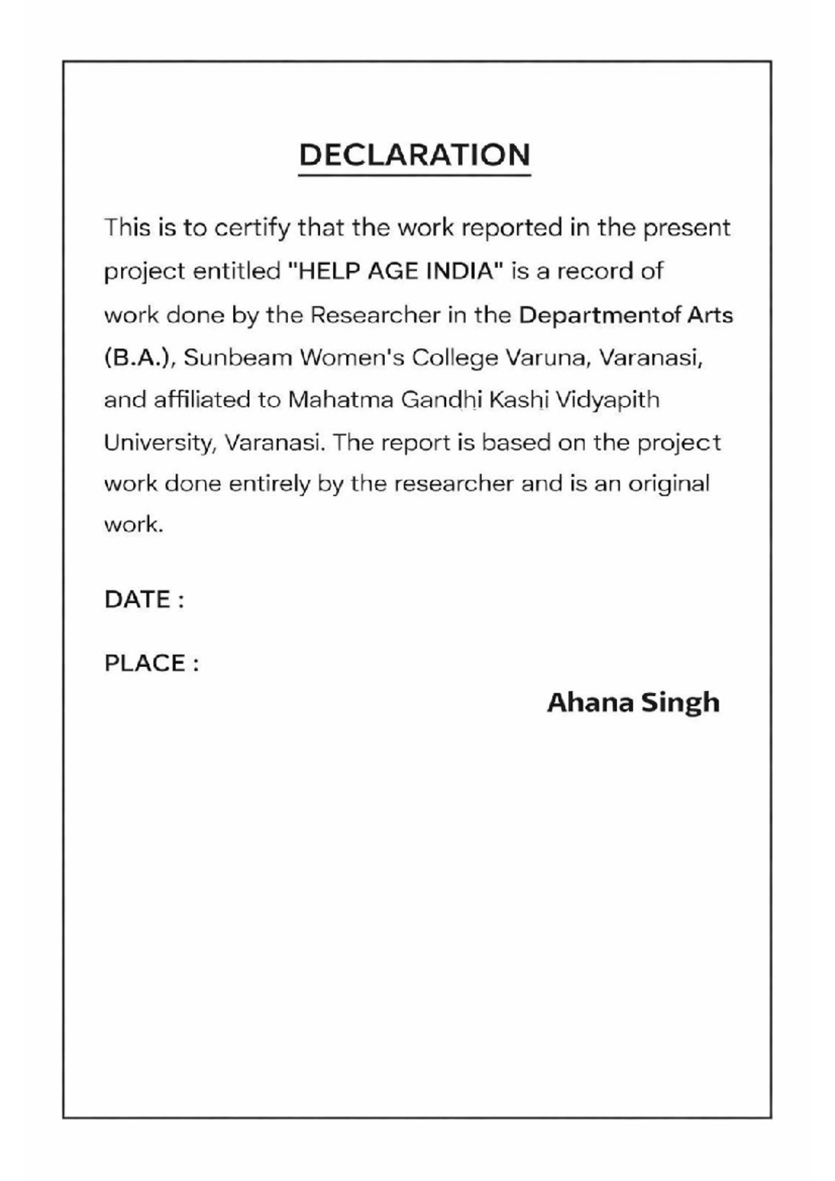 B.A. 1st Sem Project Report: Age in Political Science - Studocu