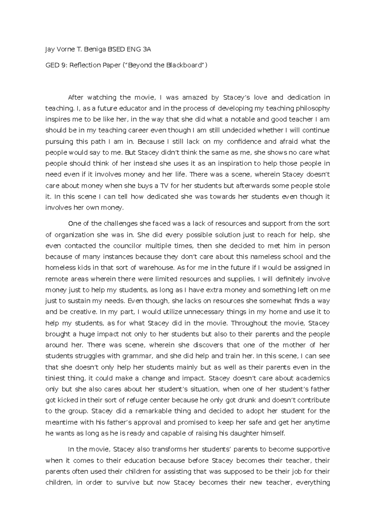 Reflection Paper on Teaching Inspiration from the Movie - BSED ENG 3A ...