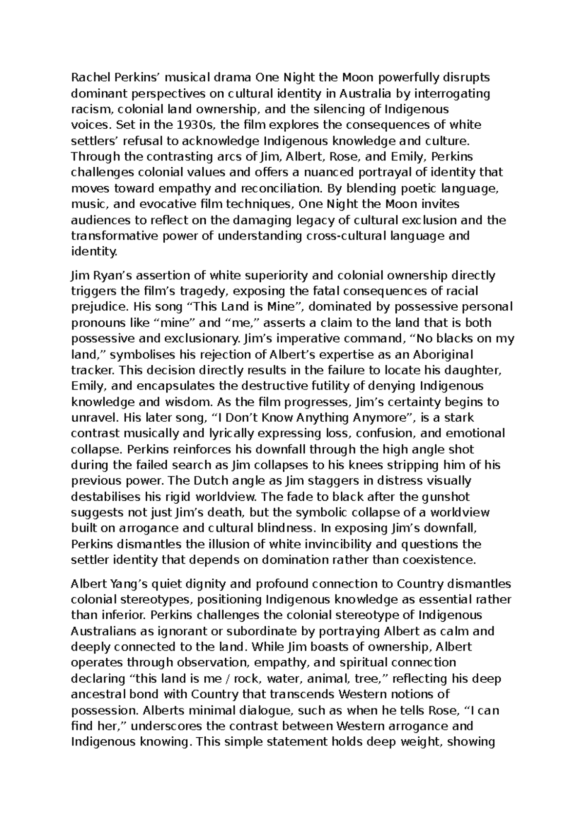MOD A - Essay on Cultural Identity in "One Night the Moon" - Studocu