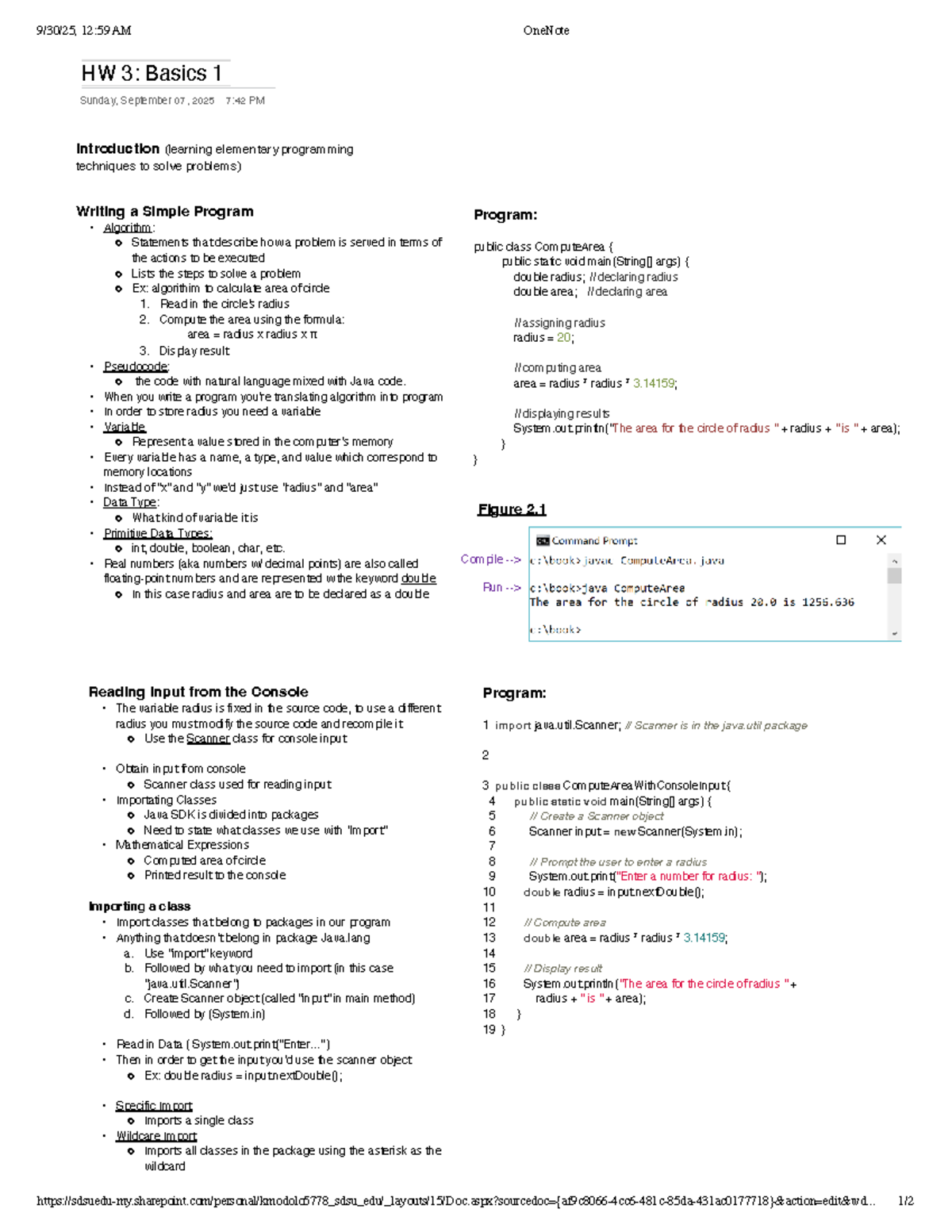 Java Programming Basics: Compute Area of Circle (HW 3) - Studocu