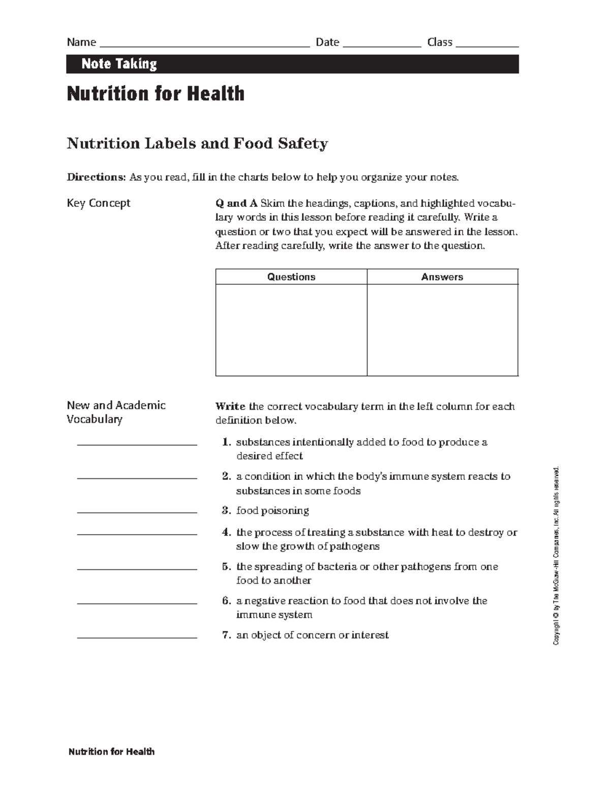 Nutrition for Health: Key Concepts & Vocabulary (Health Class) - Studocu