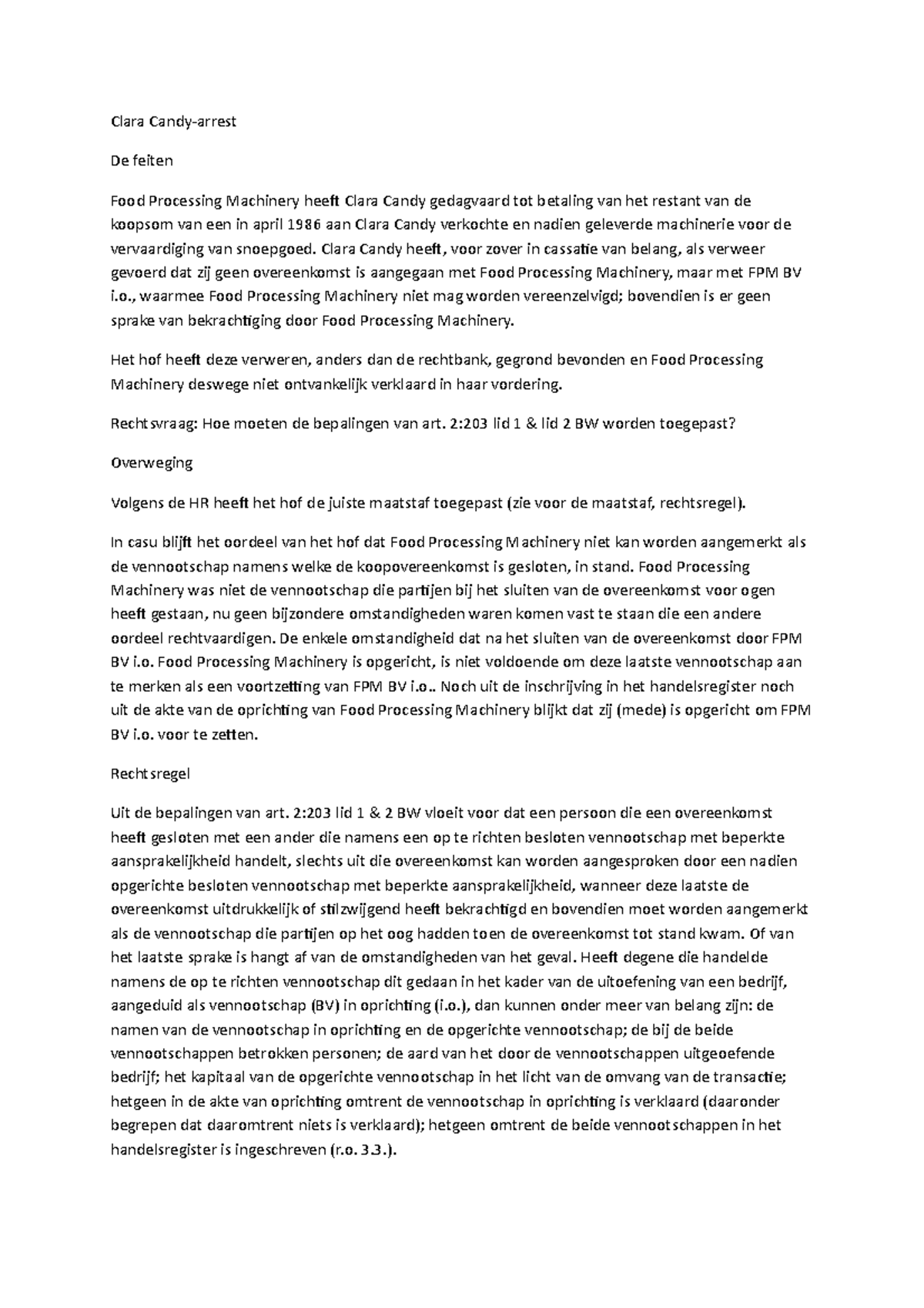 Clara Candy vs. Food Processing Machinery: Rechtsvragen en Overwegingen ...