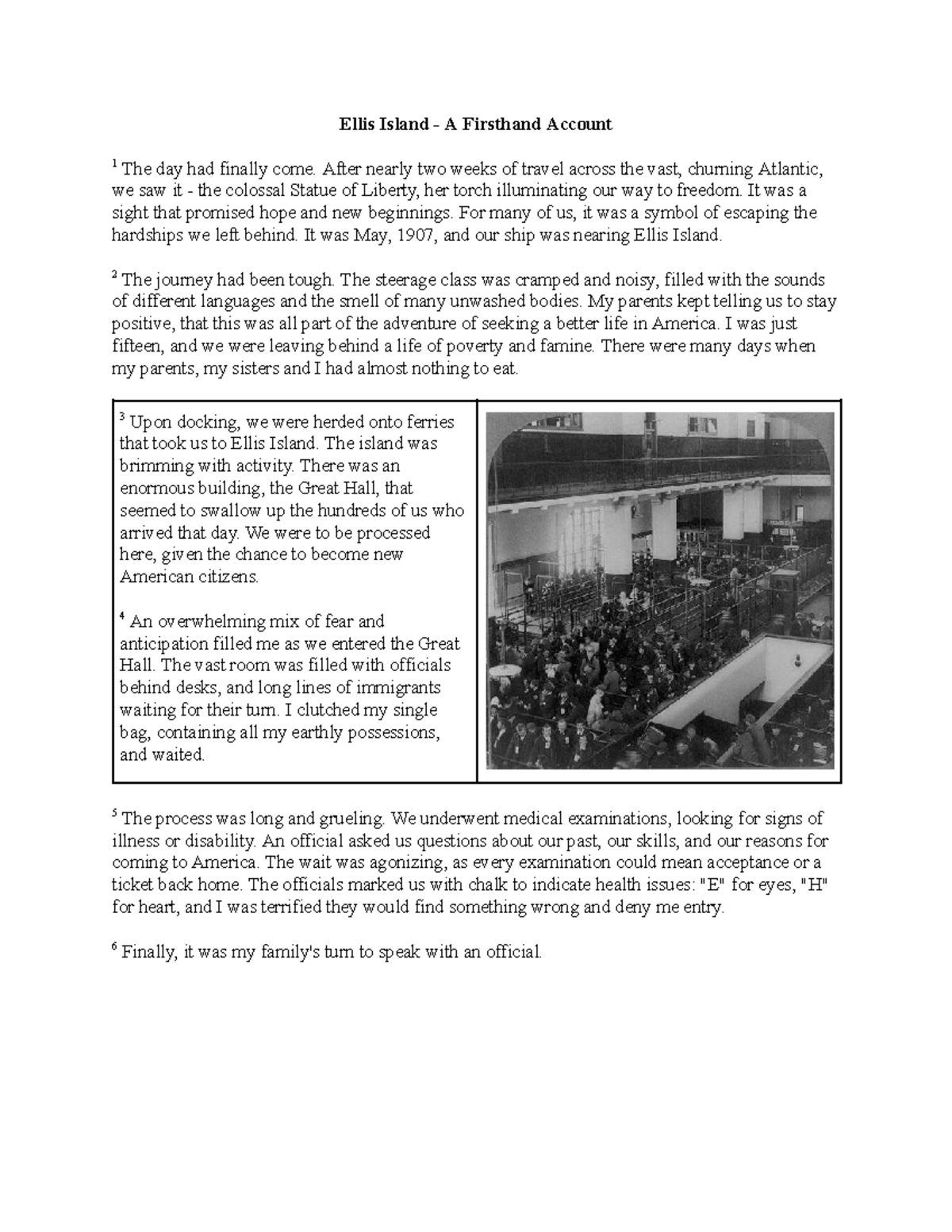 Ellis Island Narrative Practice: A Journey to Freedom - Studocu
