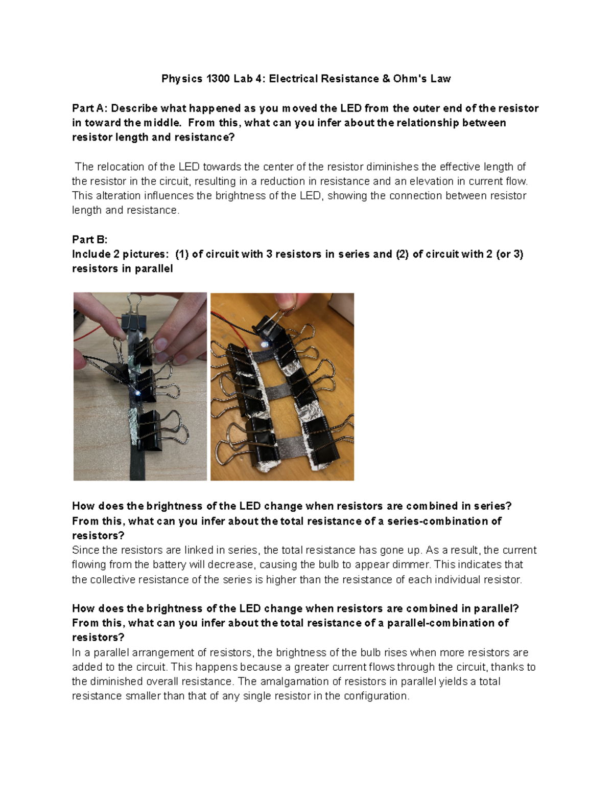 Physics 1300 Lab 4 Electrical Resistance & Ohm's Law - Physics 1300 Lab ...