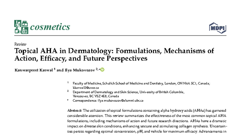 Cosmetics 10: Topical AHA Review in Dermatology - Efficacy & Future ...