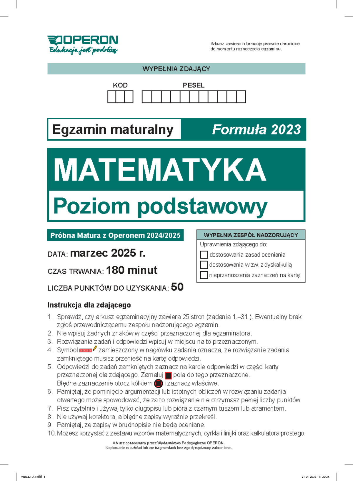 Próbna Matura z Matematyki 2023 - Poziom Podstawowy (PP-3) - Studocu