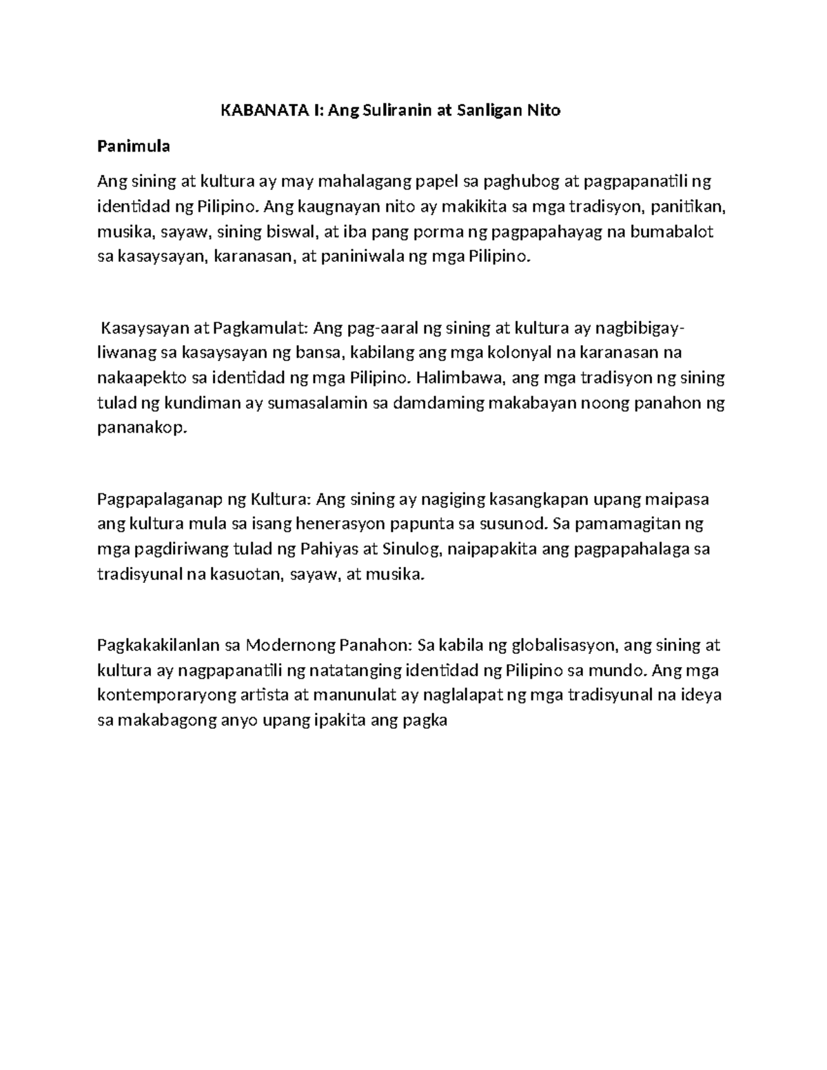 ANG Ugnayan NG Sining AT - KABANATA I: Ang Suliranin at Sanligan Nito ...