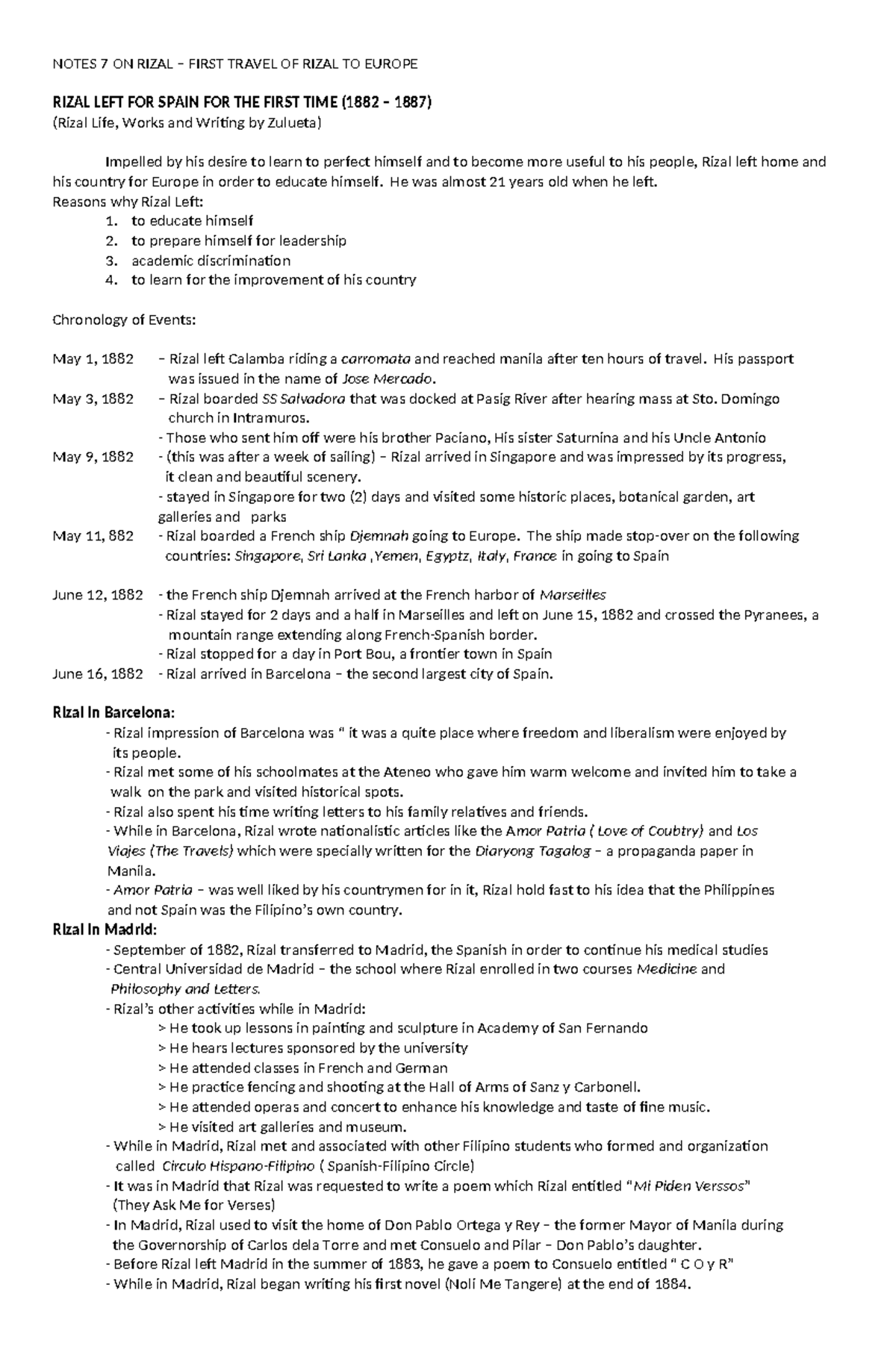 Notes 8 ON Rizal First Travel OF Rizal - NOTES 7 ON RIZAL – FIRST ...