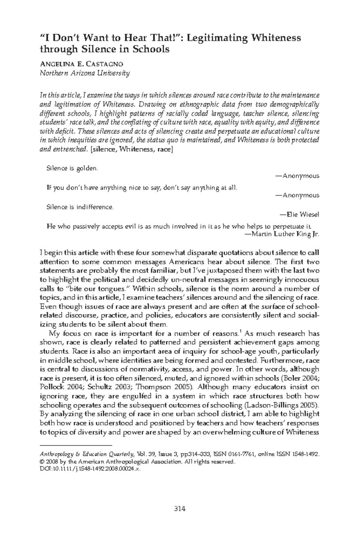 Legitimating Whiteness through Silence in Schools: An Ethnographic ...