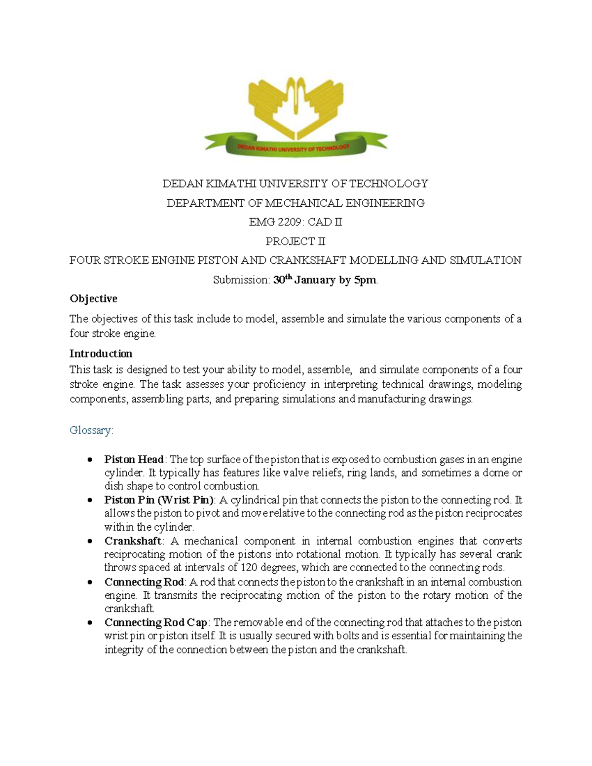 EMG 2209: CAD II Project II - Four Stroke Engine Modelling & Simulation ...