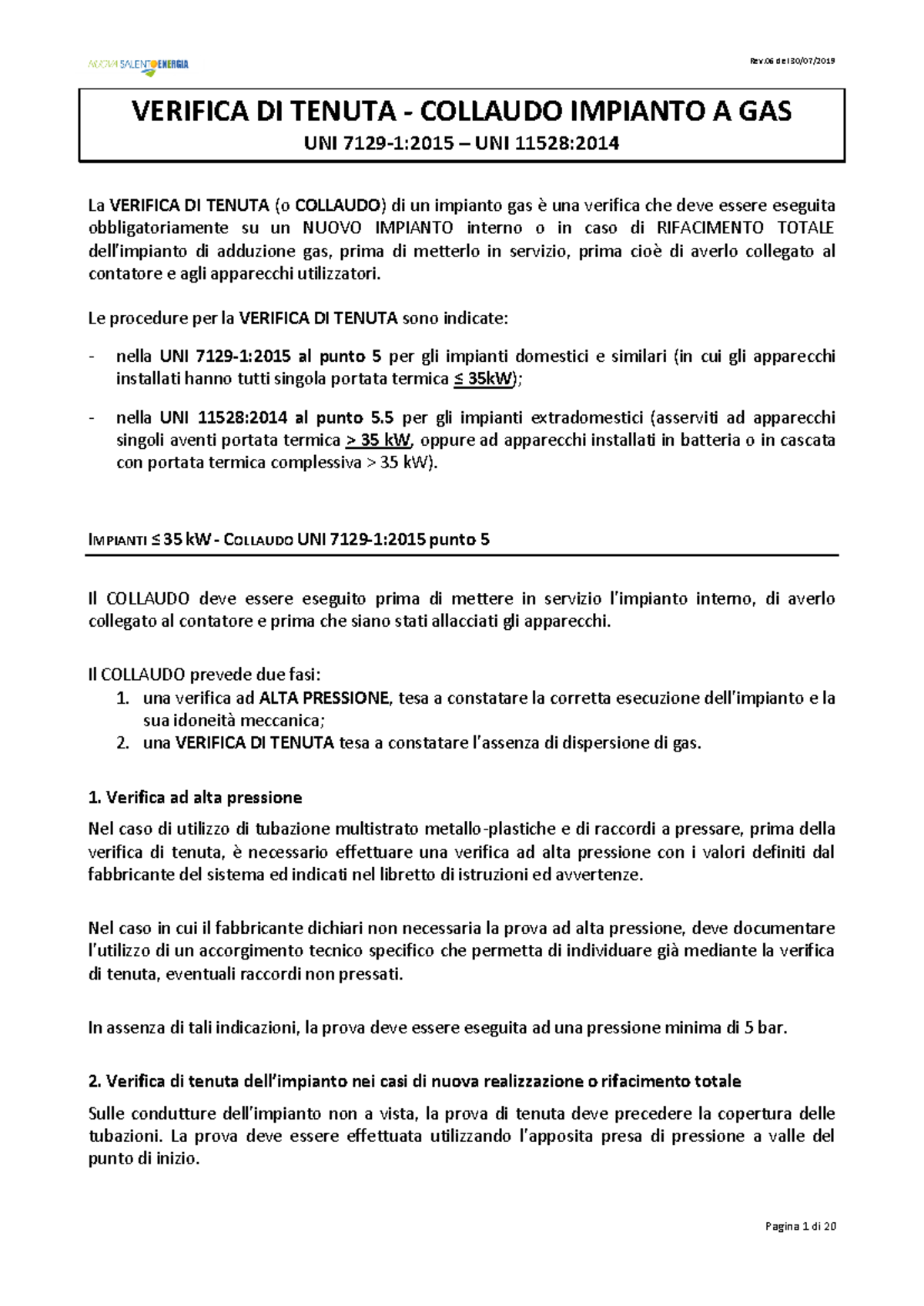Procedura di Verifica di Tenuta Impianto Gas UNI 7129-1 e UNI 11528 ...