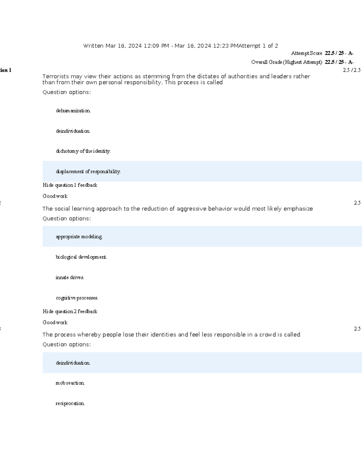 PSY310 Quiz 2-3: Module 2 Assessment Insights and Results - Studocu