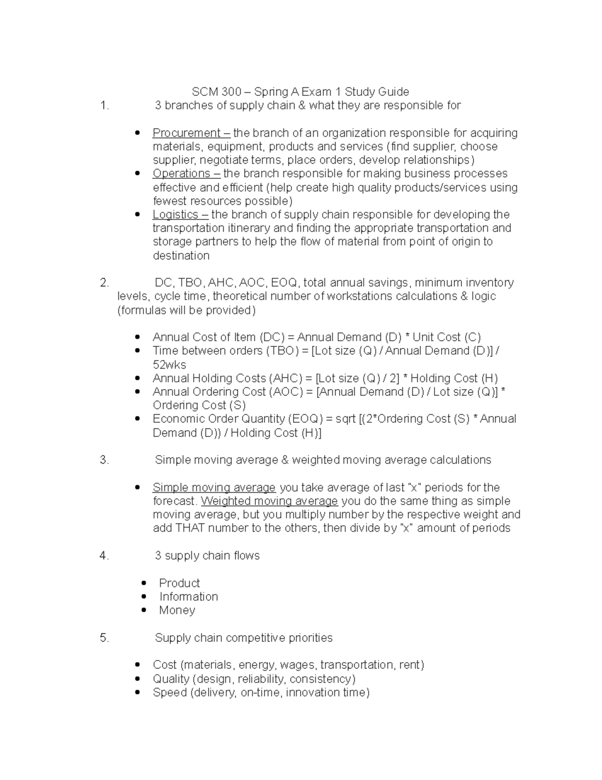 Exam 1 Study Guide - SCM 300 – Spring A Exam 1 Study Guide 3 branches ...
